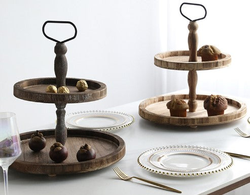 Two Tiered Rustic Wood Serving Trays